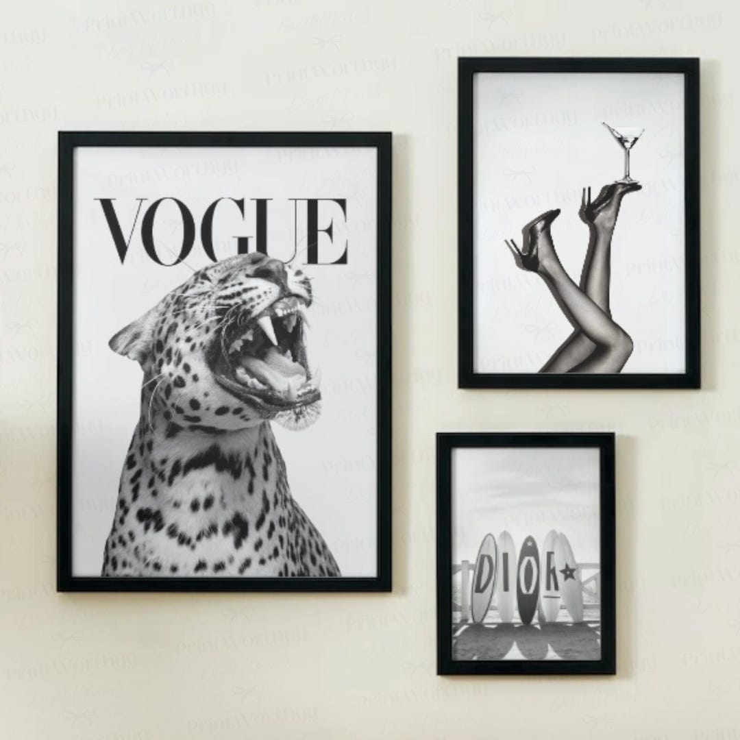 Set of 3 Vintage Leopard Vogue Poster Print | Retro | Fashion Trendy ...