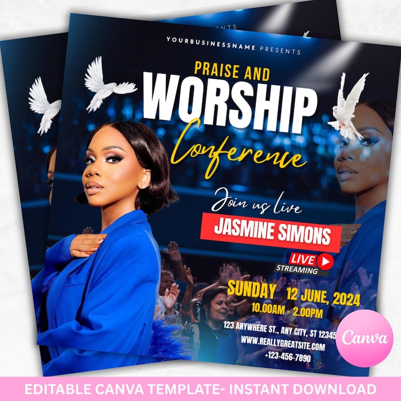 Praise & Worship Church Flyer | Editable Canva Template | Gospel Event ...