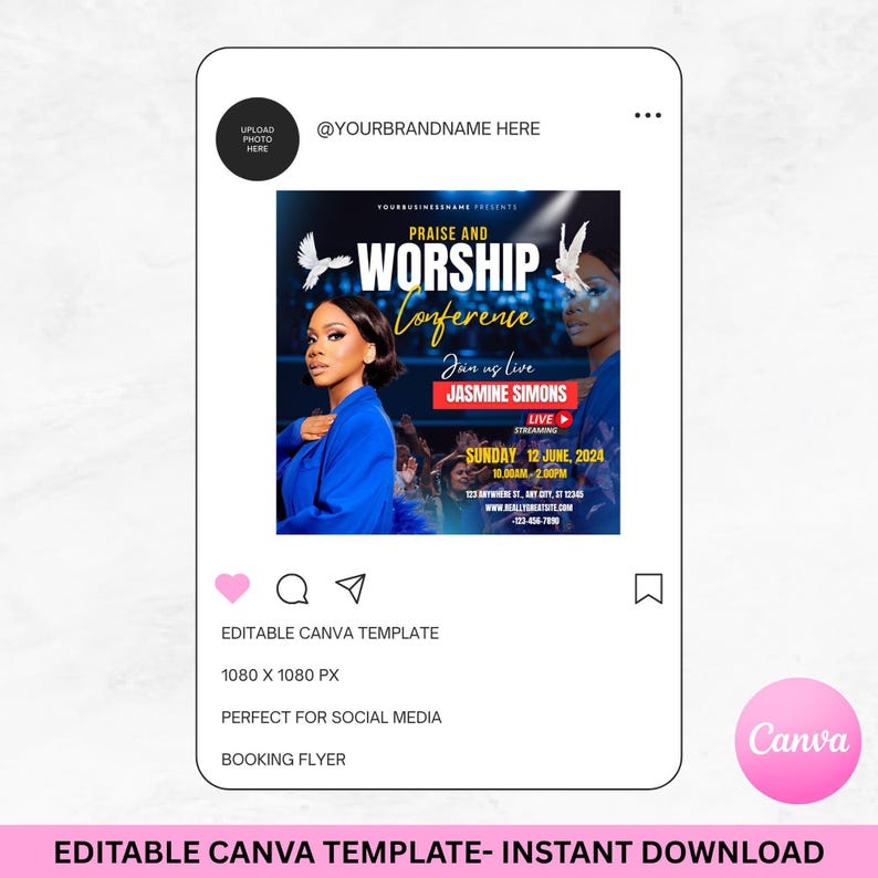 Praise & Worship Church Flyer | Editable Canva Template | Gospel Event ...