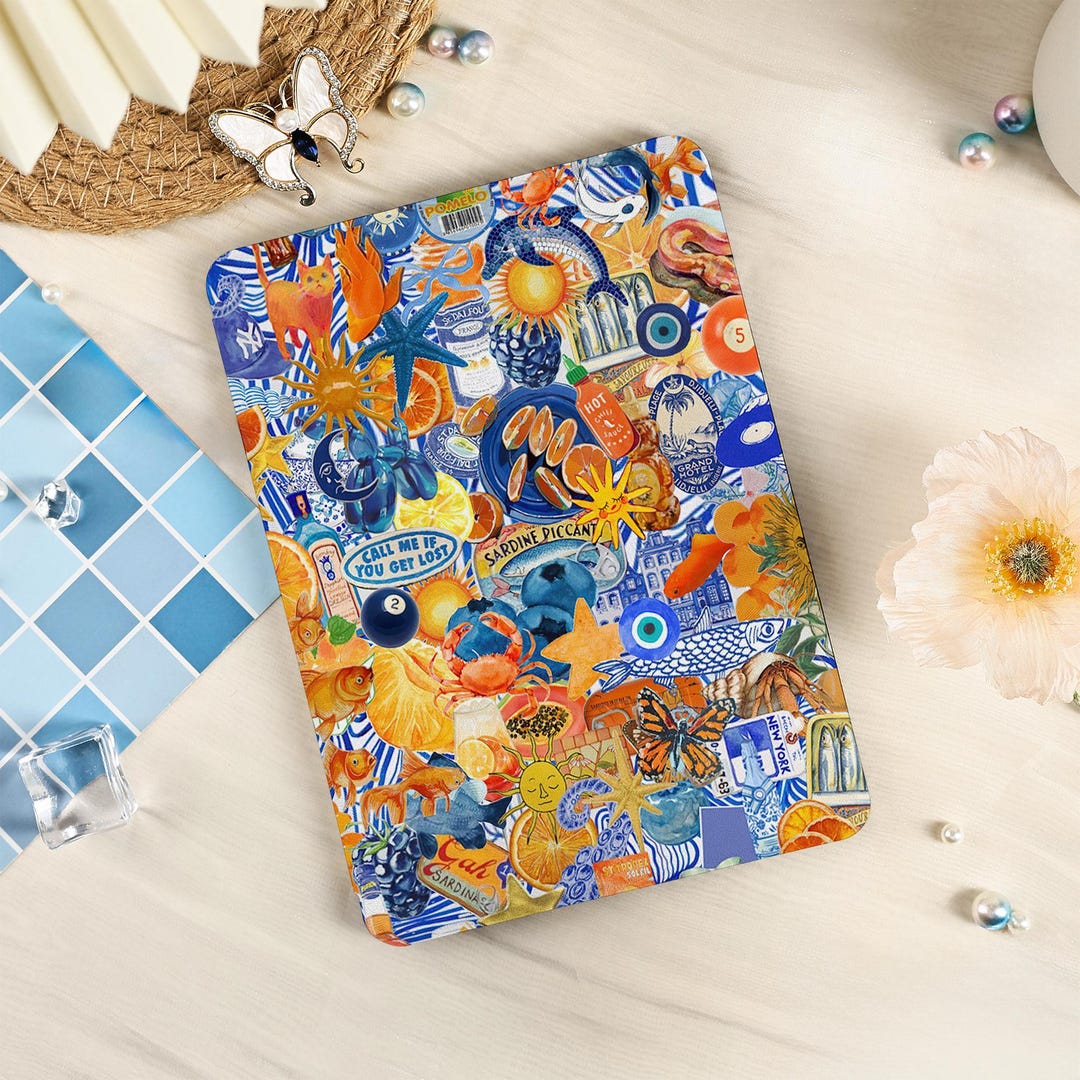 Orange & Blue Collages Kindle Case With Hand Strap, Paperwhite 12/11/10 ...