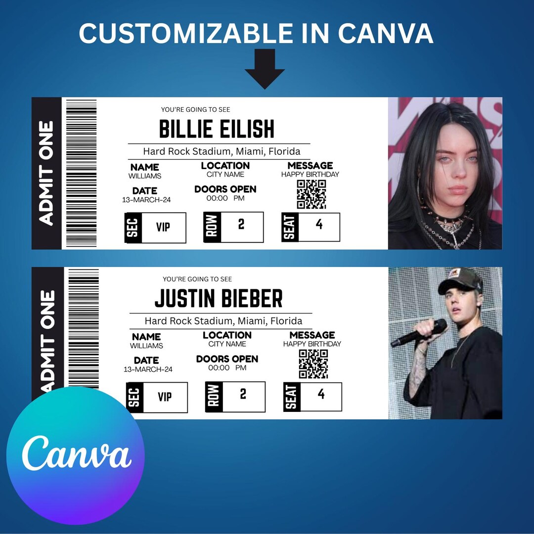Editable Concert Ticket Template,custom Concert Ticket Gift,concert ...