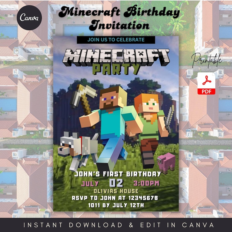 Editable Minecraft Birthday Invitation - Instant Download Templates ...
