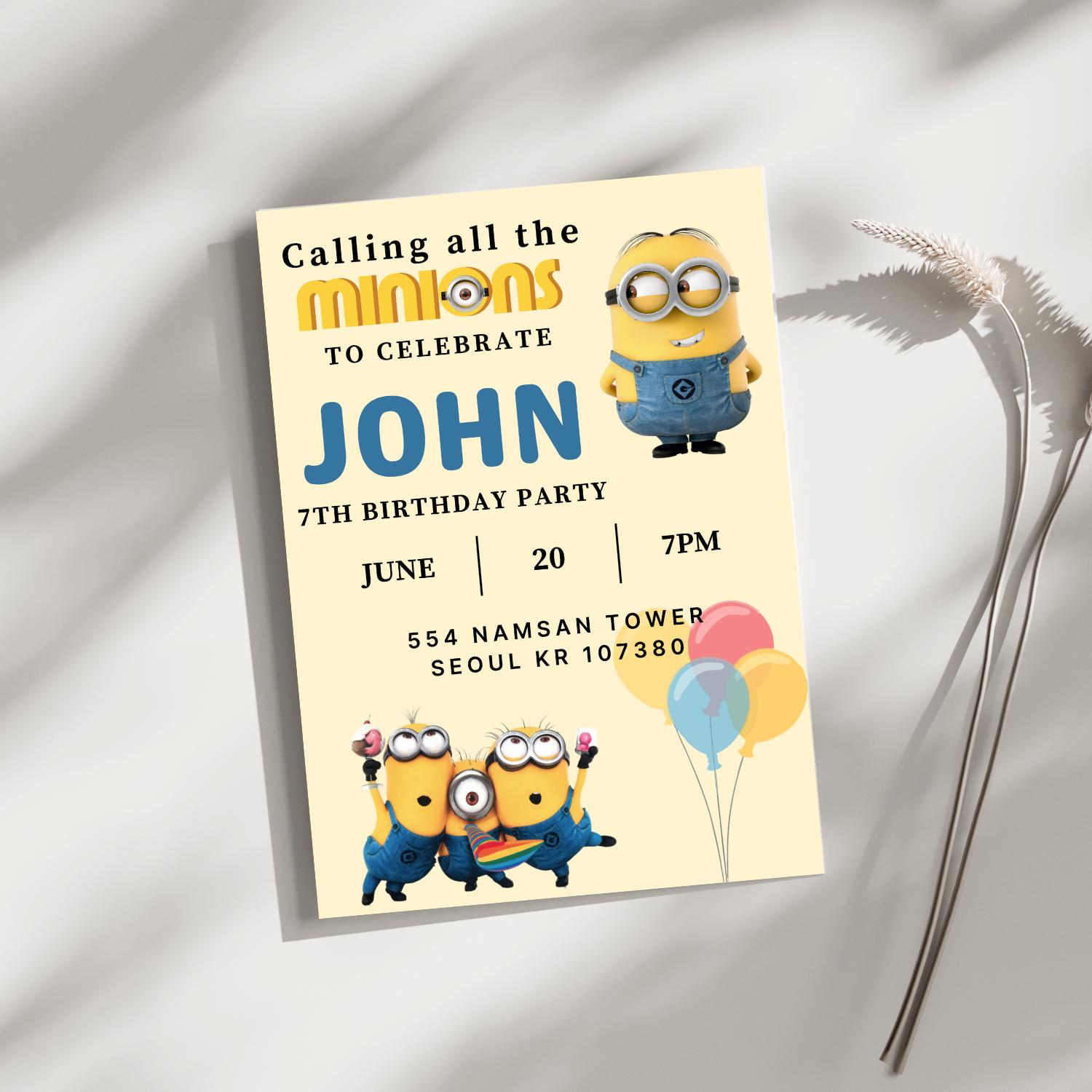 Minions Birthday Invitation, Minions Theme, Digital Minions Birthday ...
