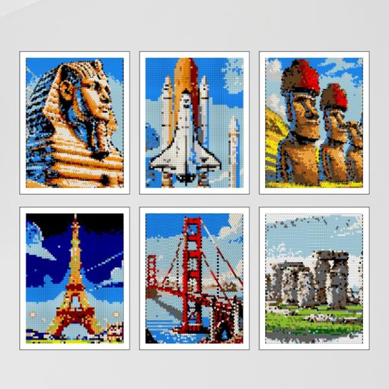 Landmarks Color by Number Printable Mystery Mosaic Coloring Pages White ...