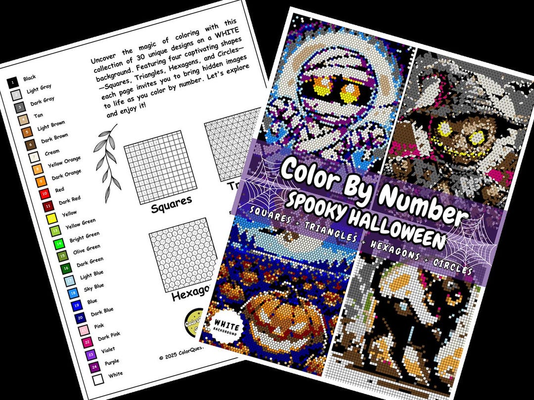 30 Halloween Quest Color by Number Printable Mystery Mosaic Coloring ...