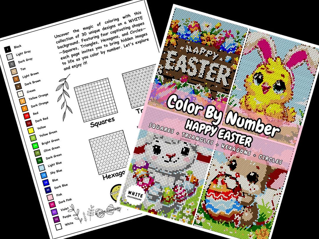 30 Easter Quest Color by Number Printable Mystery Mosaic Coloring Pages ...