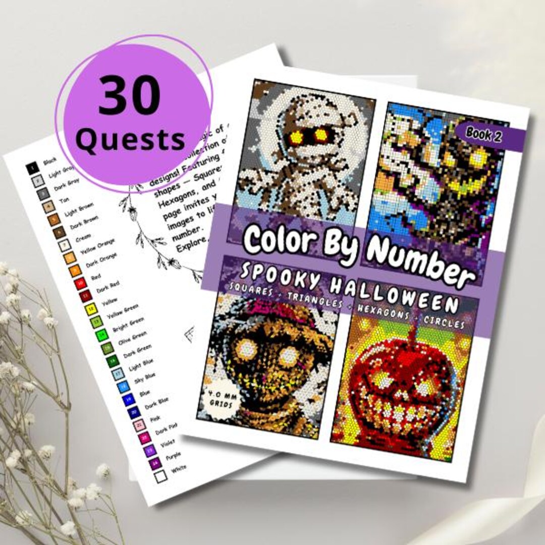 Spooky Halloween Color by Number: Mystery Mosaic (PDF Download) - Etsy