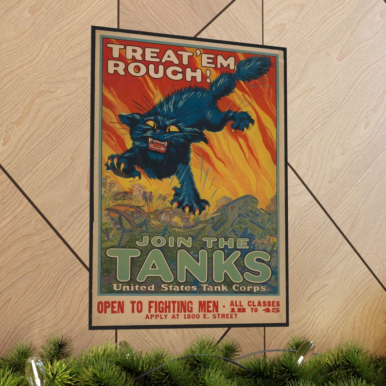 Treat 'em Rough - Vintage WWI Tank Corps Poster, Military Art Print ...