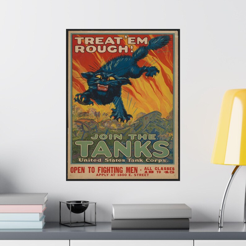 Treat 'em Rough - Vintage WWI Tank Corps Poster, Military Art Print ...