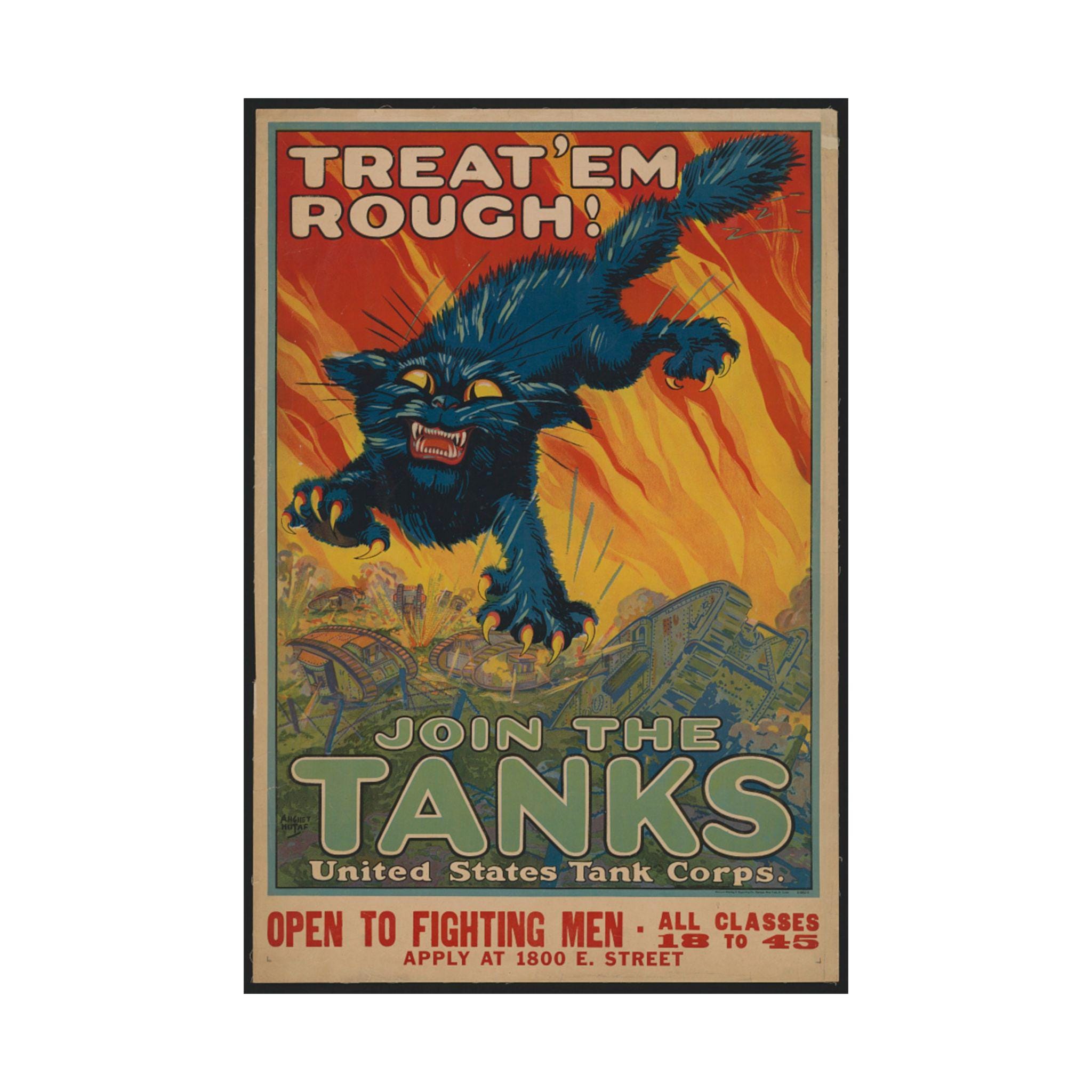 Treat 'em Rough - Vintage WWI Tank Corps Poster, Military Art Print ...