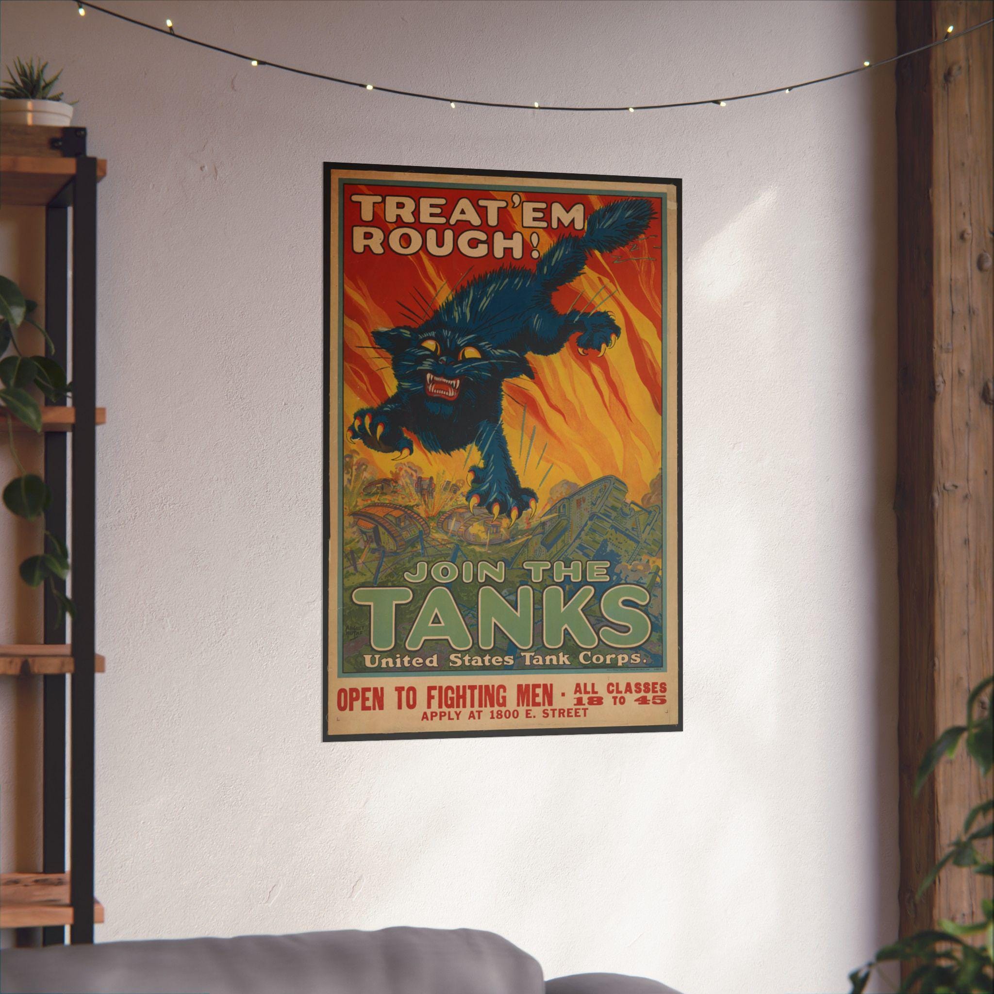 Treat 'em Rough - Vintage WWI Tank Corps Poster, Military Art Print ...