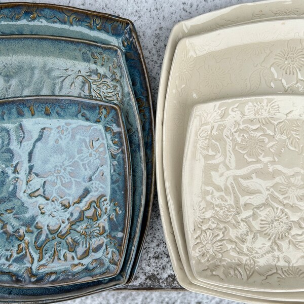 Blue and White Square Plates - Etsy