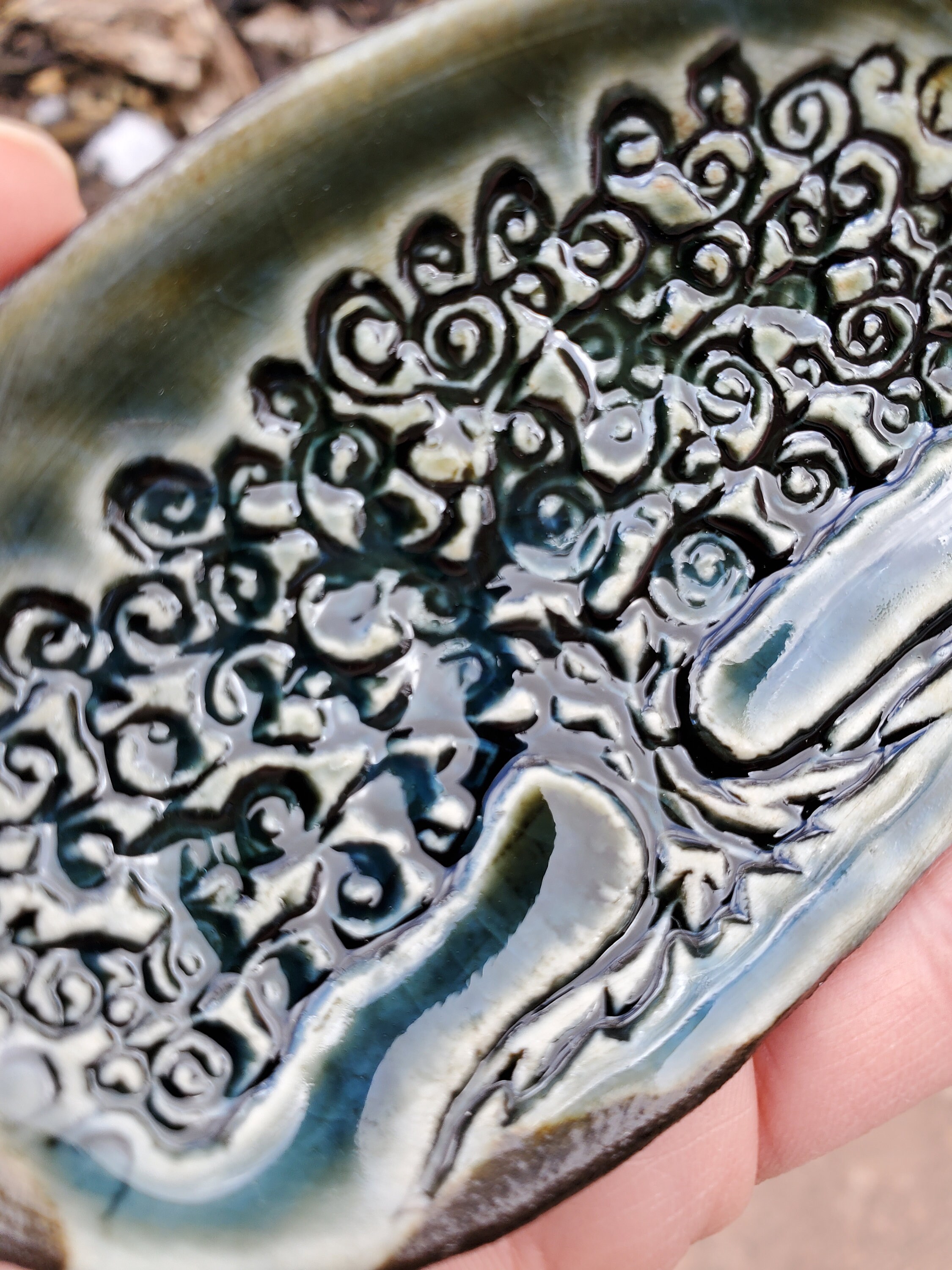 Ceramic Tree of Life Oval Trinket Dish Blue and Black | Etsy