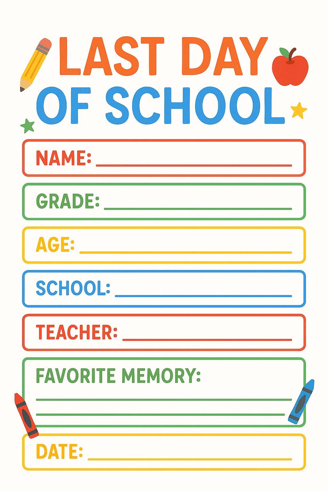 First and Last Day of School Sign Printable – Bright & Colorful | 11x14 ...