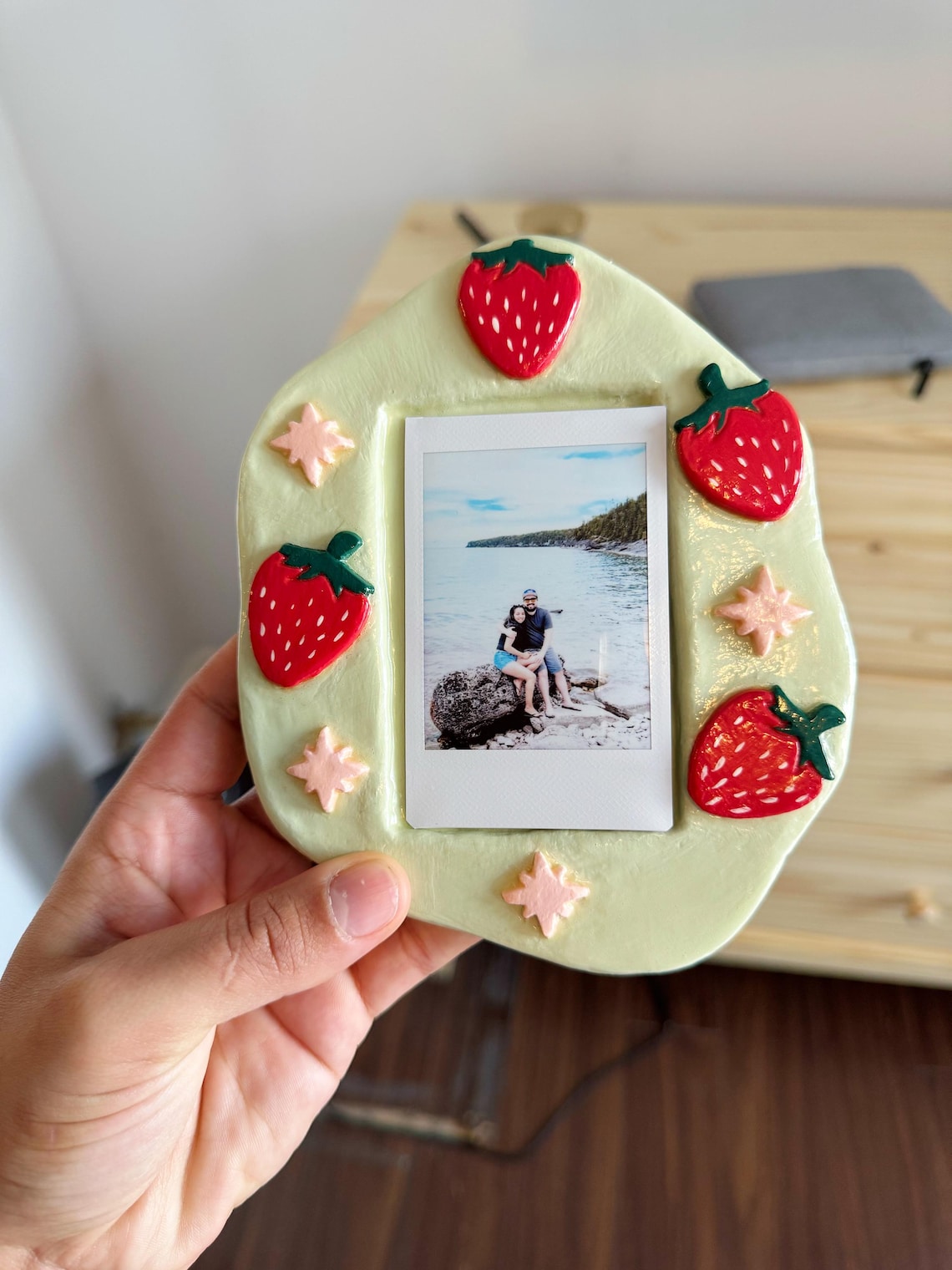Handmade Ceramic Polaroid Photo Frame – Whimsical Strawberry & Pastel ...