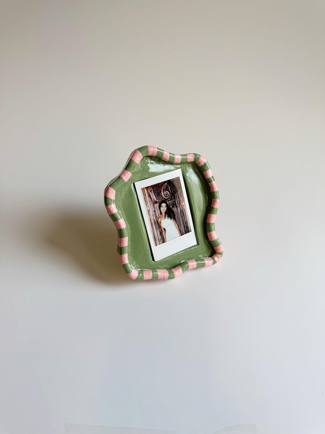 Wavy Ceramic Polaroid Frame – Handcrafted Photo Holder, Green & Pink ...