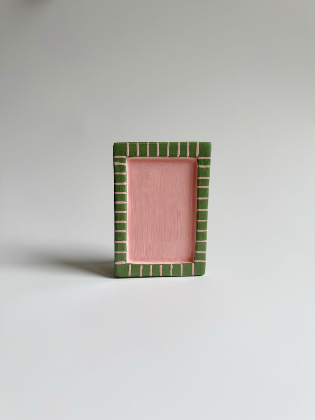 Handmade Ceramic Photo Frame – Green & Pink Striped Clay Frame for ...