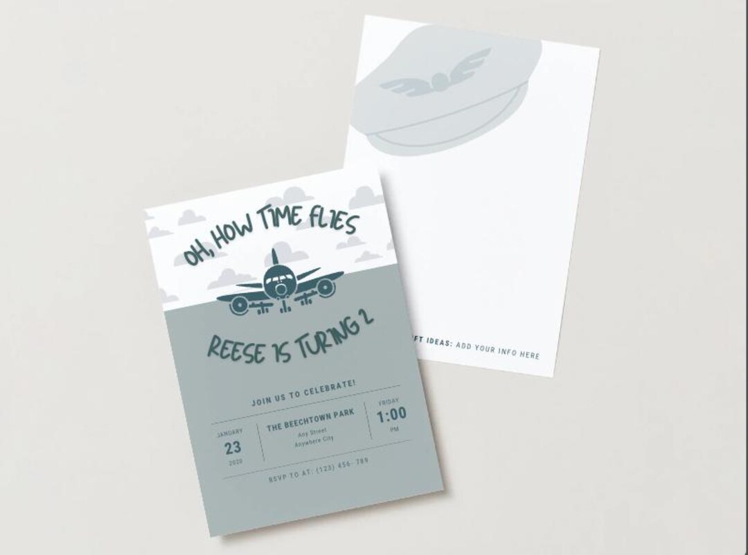 Time Flies Birthday Invite,airplane Invitation,pilot Invite,aviation ...