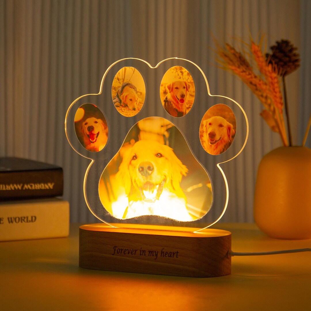 Personalized Dog Paw Lamp Custom 5 Photo & Text Acrylic Night Light ...