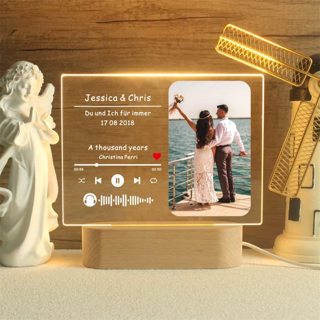 Personalized Song Plaque, Custom Photo Frame, Music Photo LED Night ...