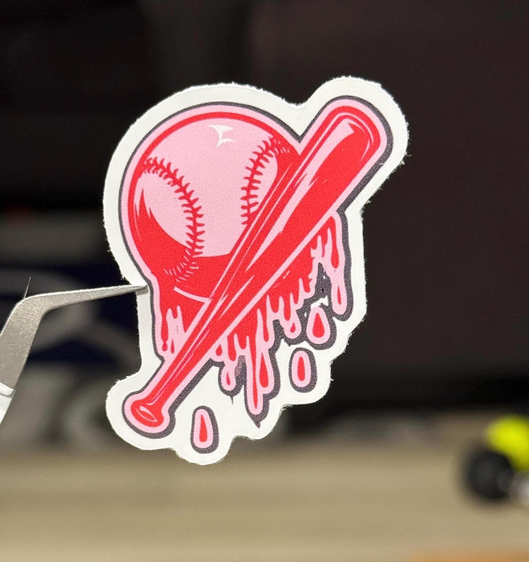 Ice Cream Dripping Softball & Bat Sticker - Fun Summer Sports Sticker ...