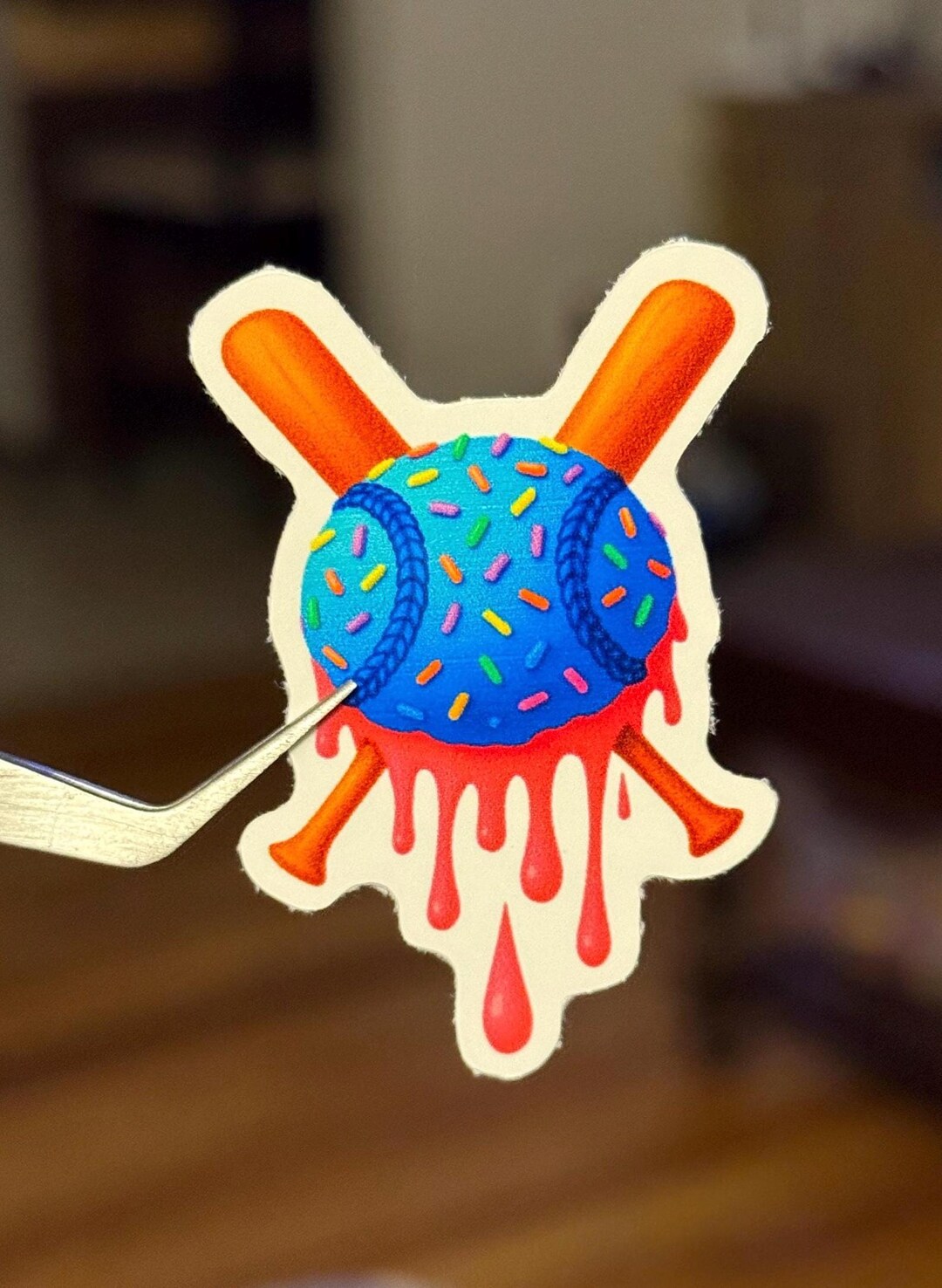 Baseball Drip Ice Cream Vinyl Sticker – Dripping Baseball With Bats ...