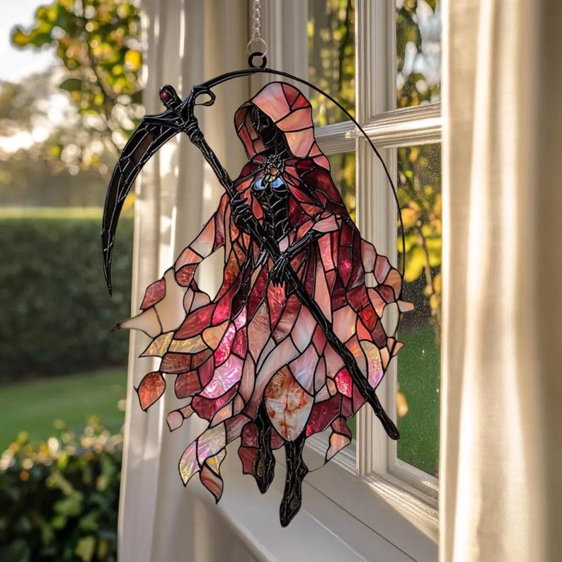Grim Reaper Acrylic/ Resinsuncatcher – Hooded Scythe Faux Stained Glass ...