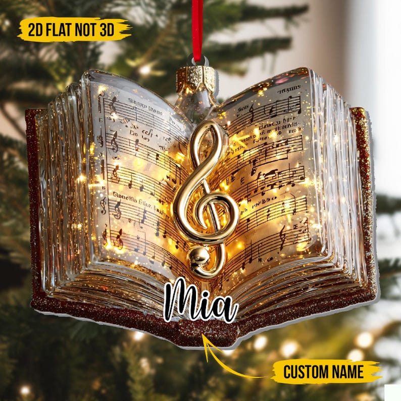 2D Flat Acrylic Treble Clef Music Ornament, Musical Note Christmas Book ...