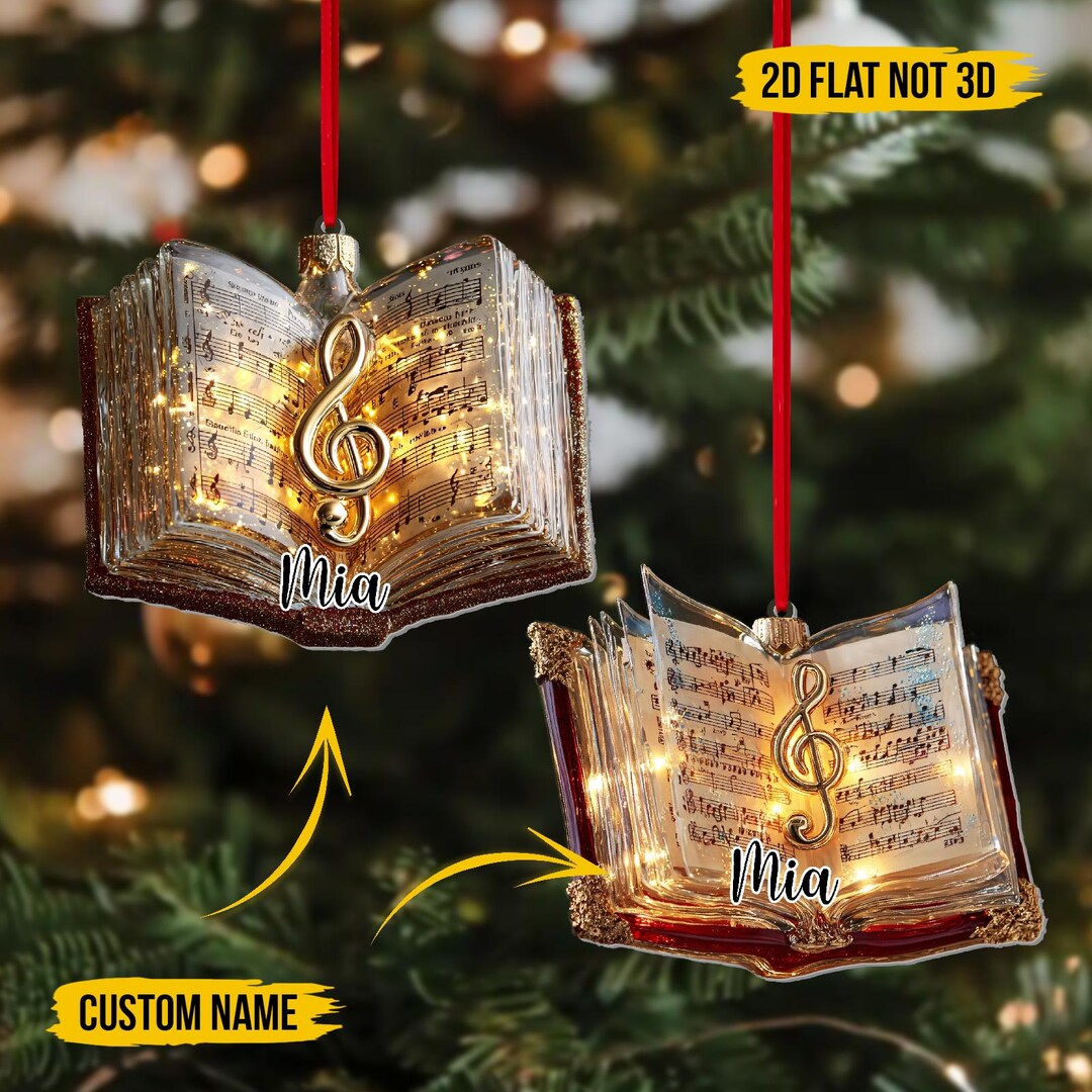 2D Flat Acrylic Treble Clef Music Ornament, Musical Note Christmas Book ...