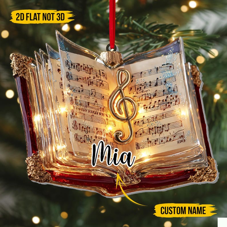 2D Flat Acrylic Treble Clef Music Ornament, Musical Note Christmas Book ...