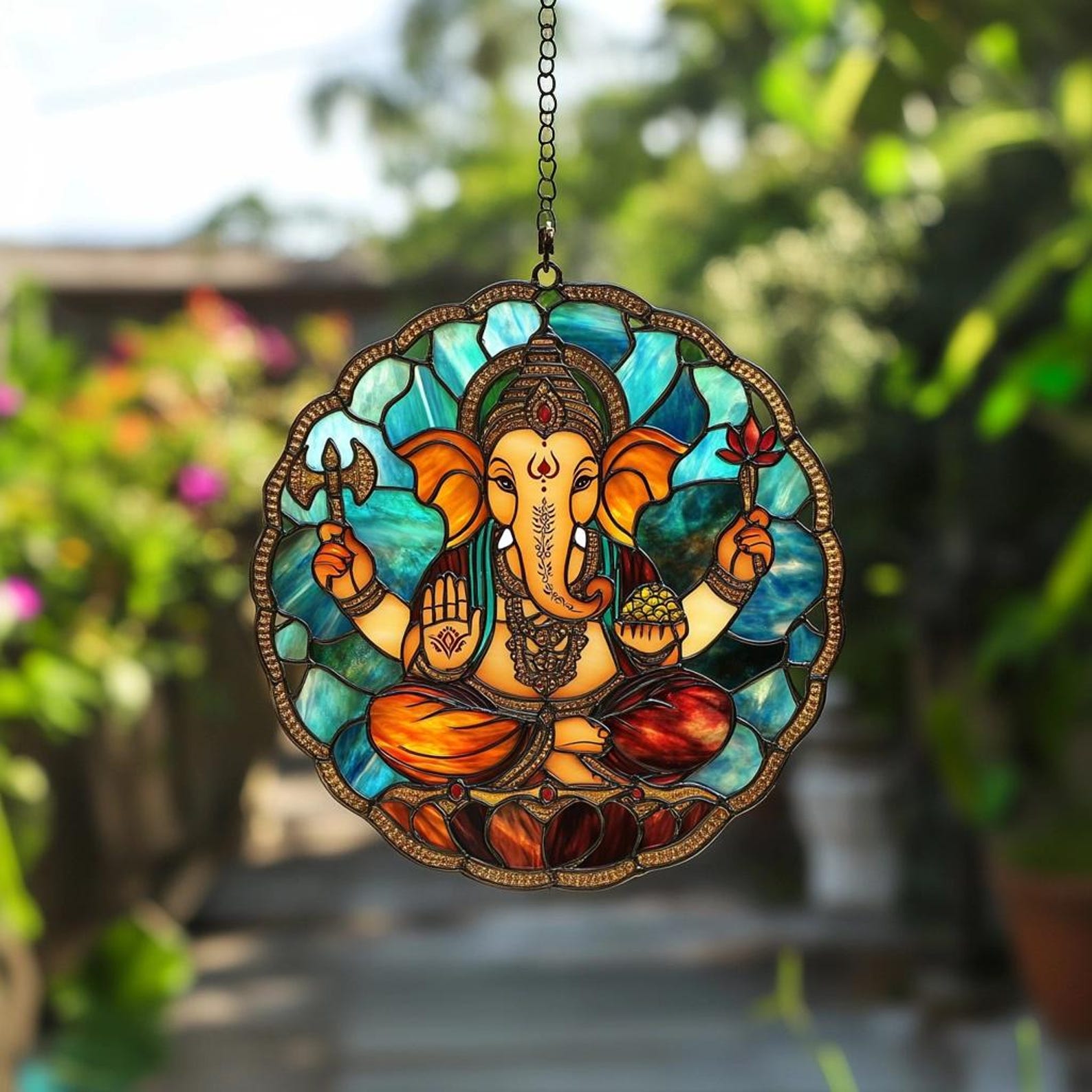 Ganesha Faux Stained Glass Suncatcher Window Hanging, Hindu God Decor ...