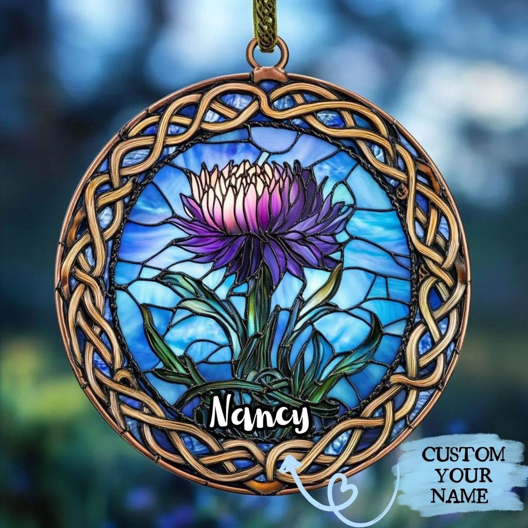 Celtic Thistle ACRYLIC Faux Stained Glass Suncatcher – Scottish Floral ...