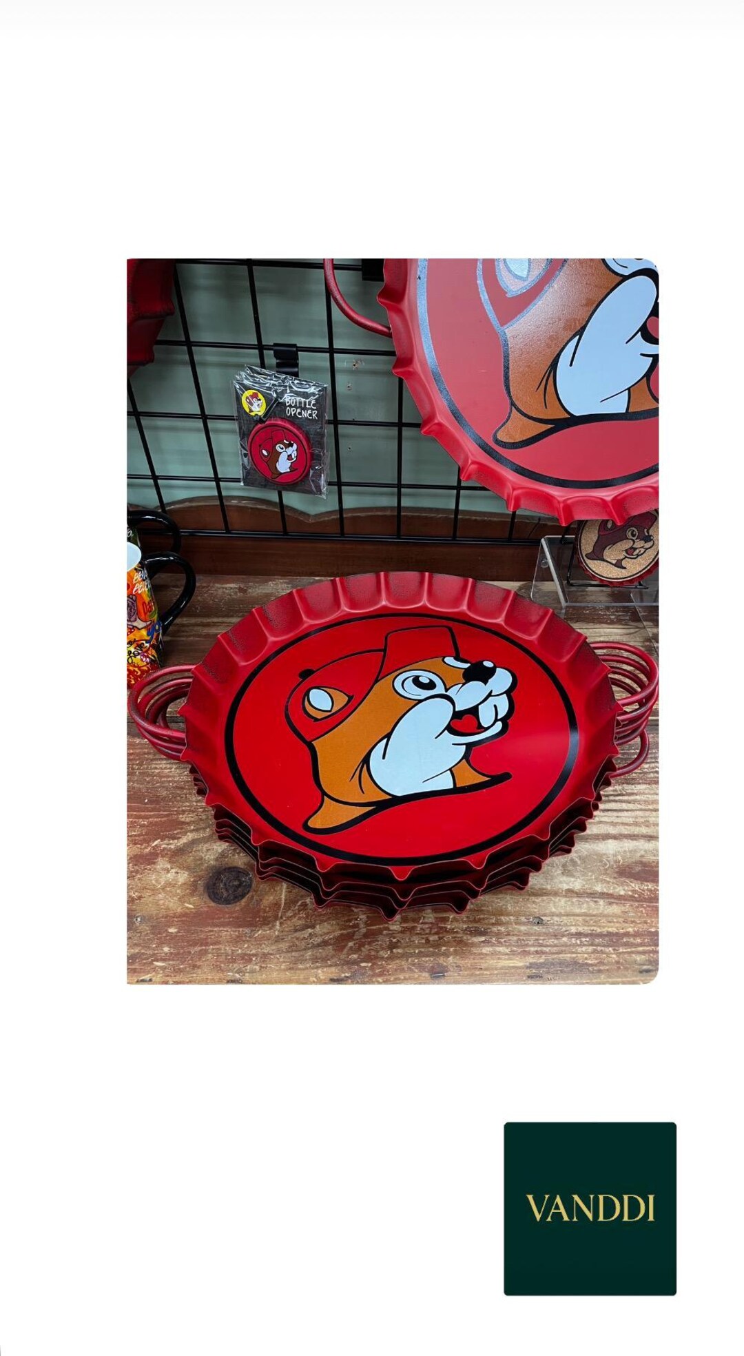 Buc-ee’s Red Metal Bottle Cap Tray, Red With Handles, Wall Decor 16”X2 ...