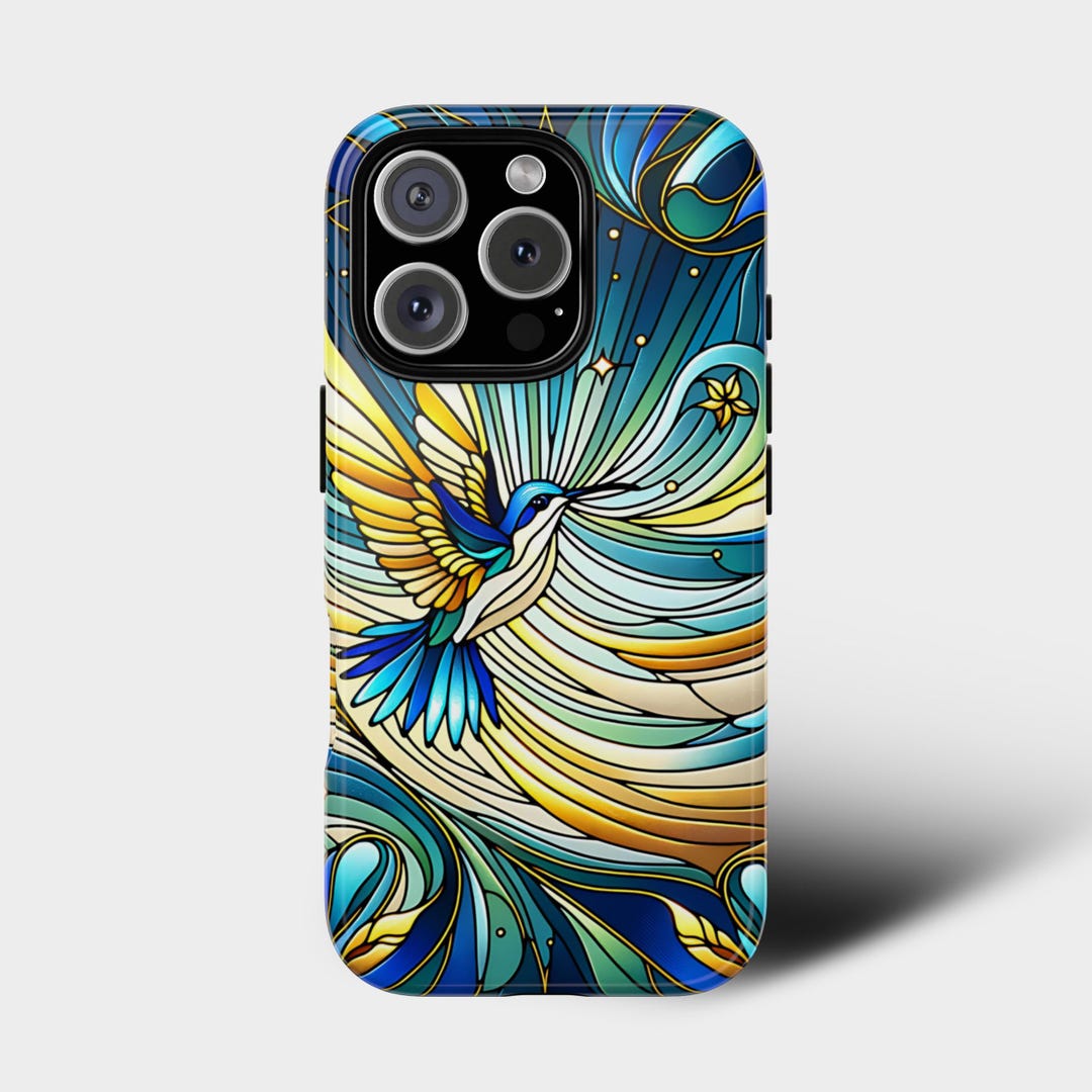 Stained Glass Hummingbird Phone Case for iPhone 16-13 Pro Max, Samsung ...