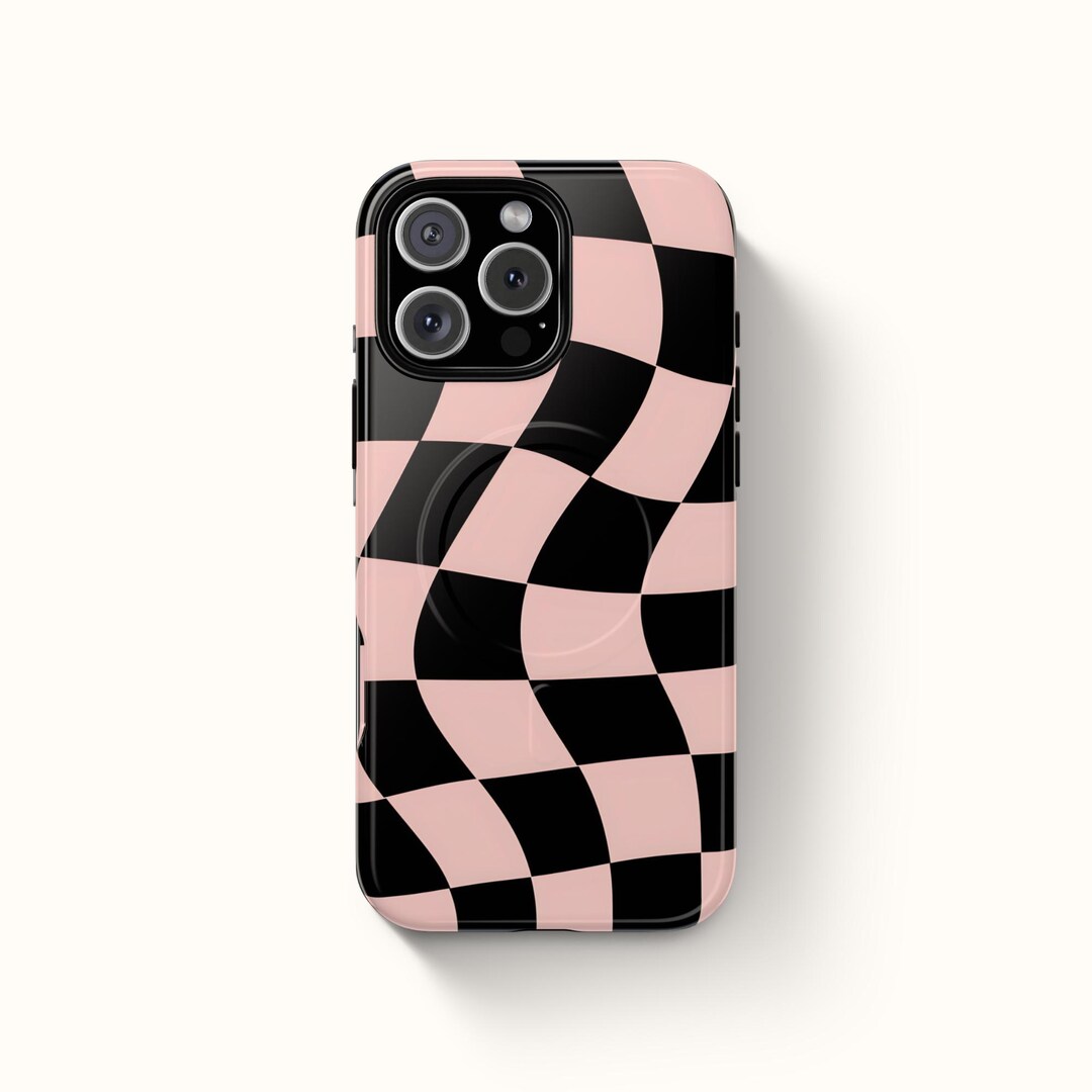 Pink Checkered iPhone Case: Wavy Retro Magsafe Cover - Etsy