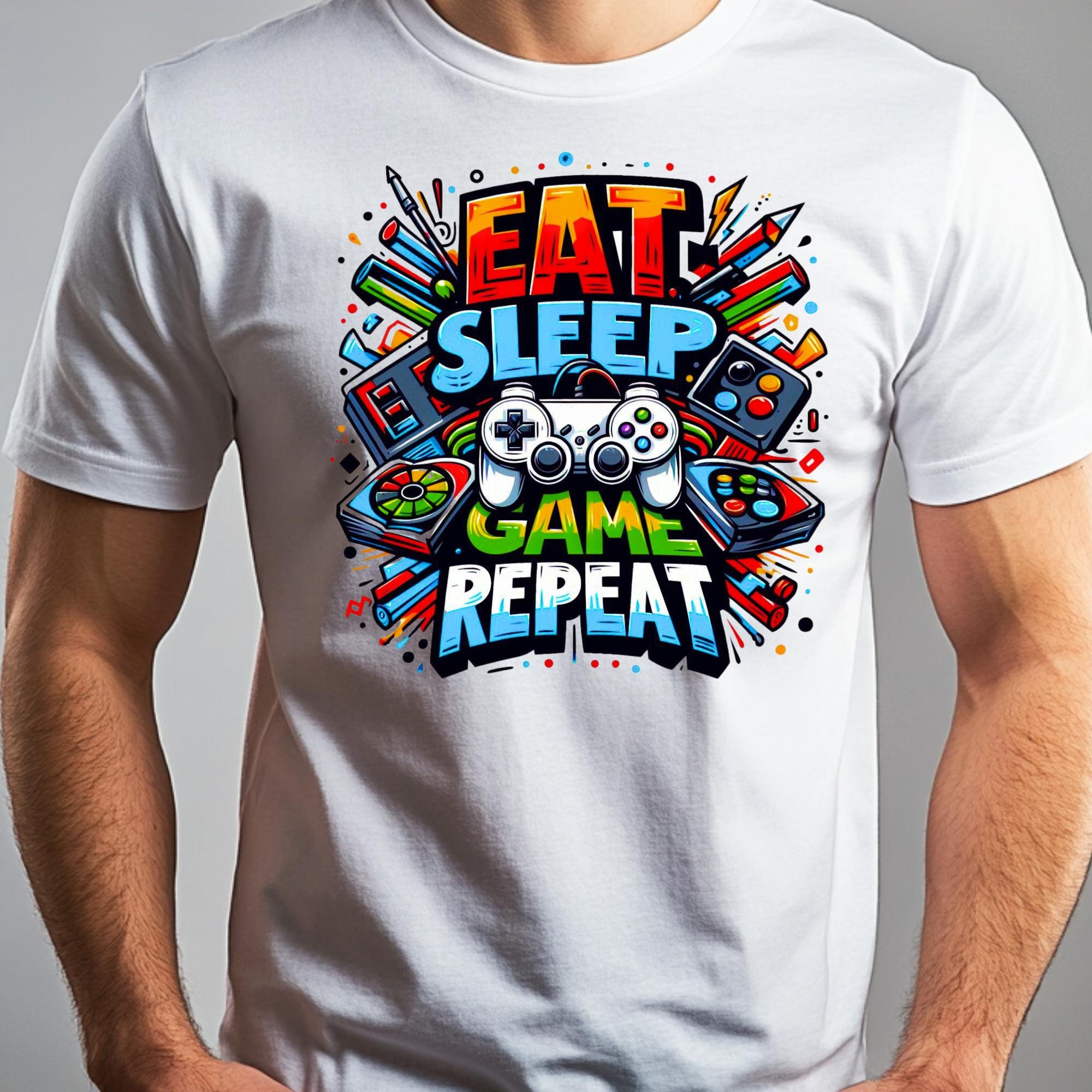 Eat Sleep Game Repeat PNG: Graffiti Gaming Sublimation Design (digital ...
