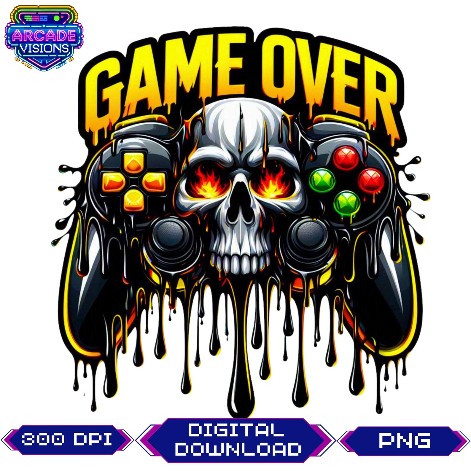 Game Over Skull PNG Design for Sublimation DTF - Etsy