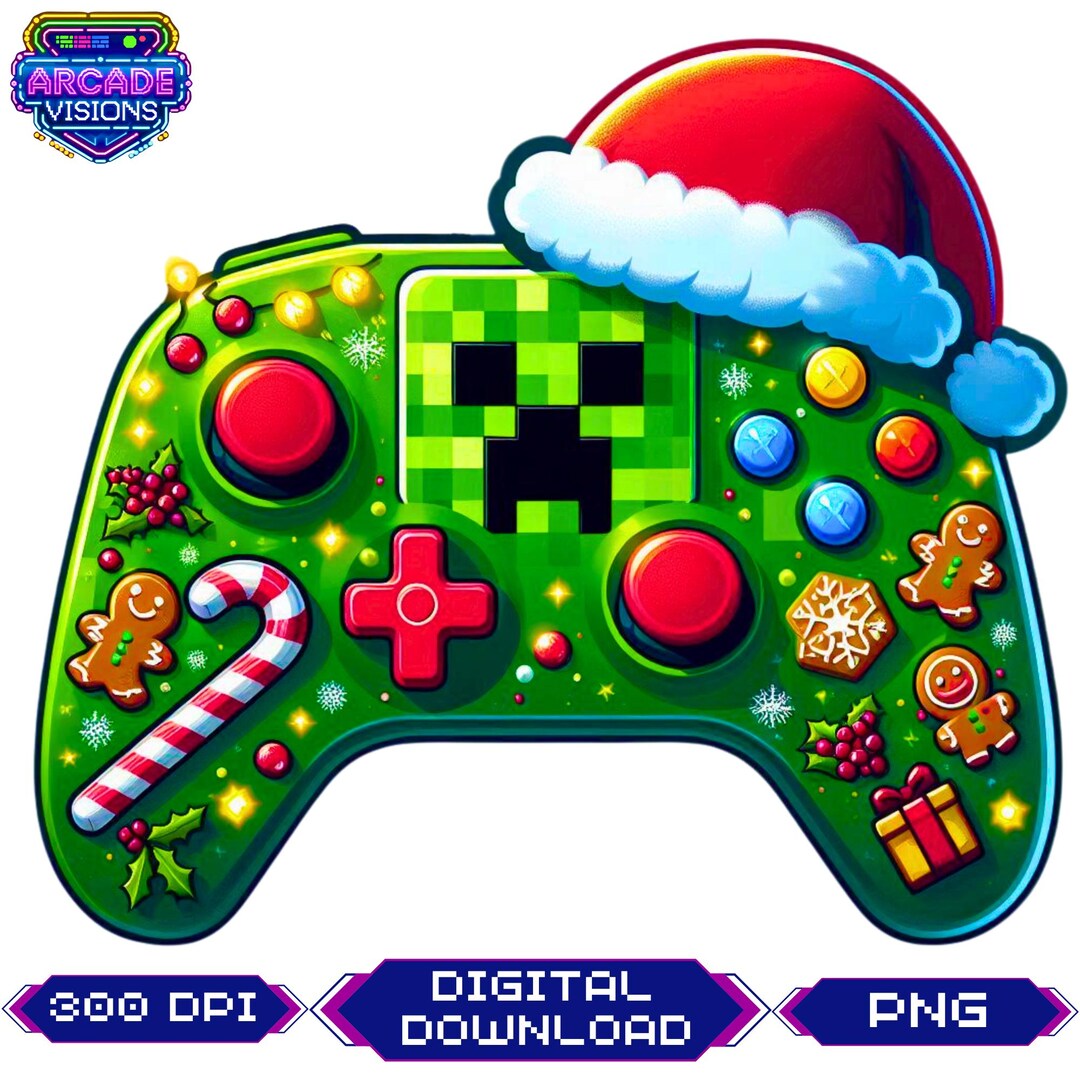 Minecraft Christmas Gaming Controller Png, Santa Hat Game Controller ...