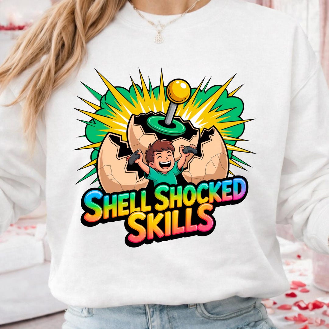 Funny Shell Shocked Skills Gamer PNG, Easter Egg Arcade Shirt Design ...