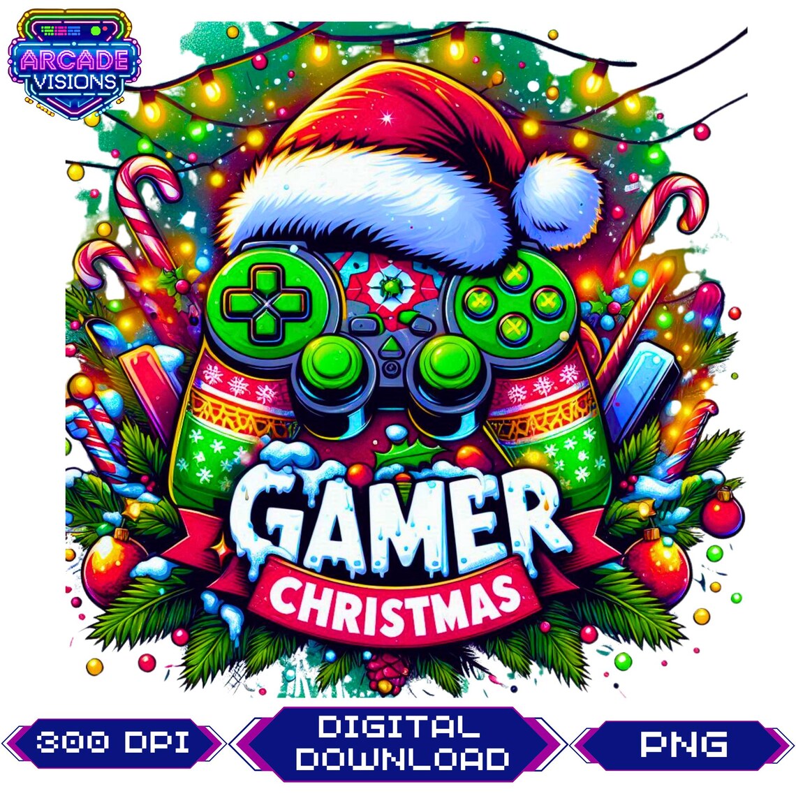 Christmas Gamer PNG, Game Controller Sublimation Design (digital ...