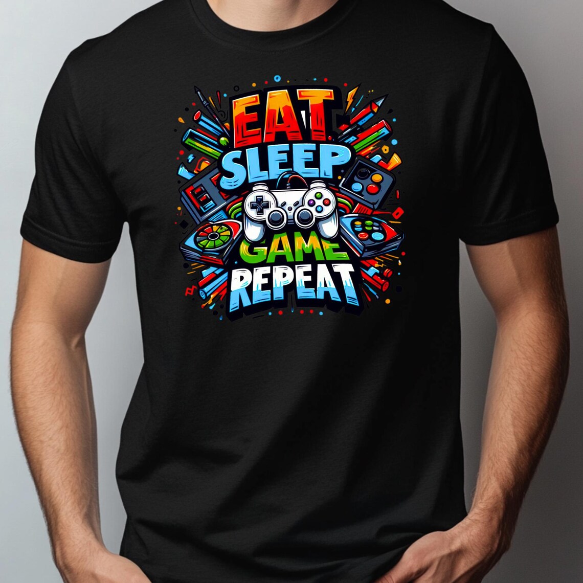 Eat Sleep Game Repeat PNG: Graffiti Gaming Sublimation Design (digital ...