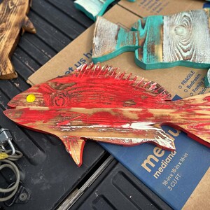Distressed Wood Red Snapper Fish Wall Art Sign Coastal Decor Beach ...