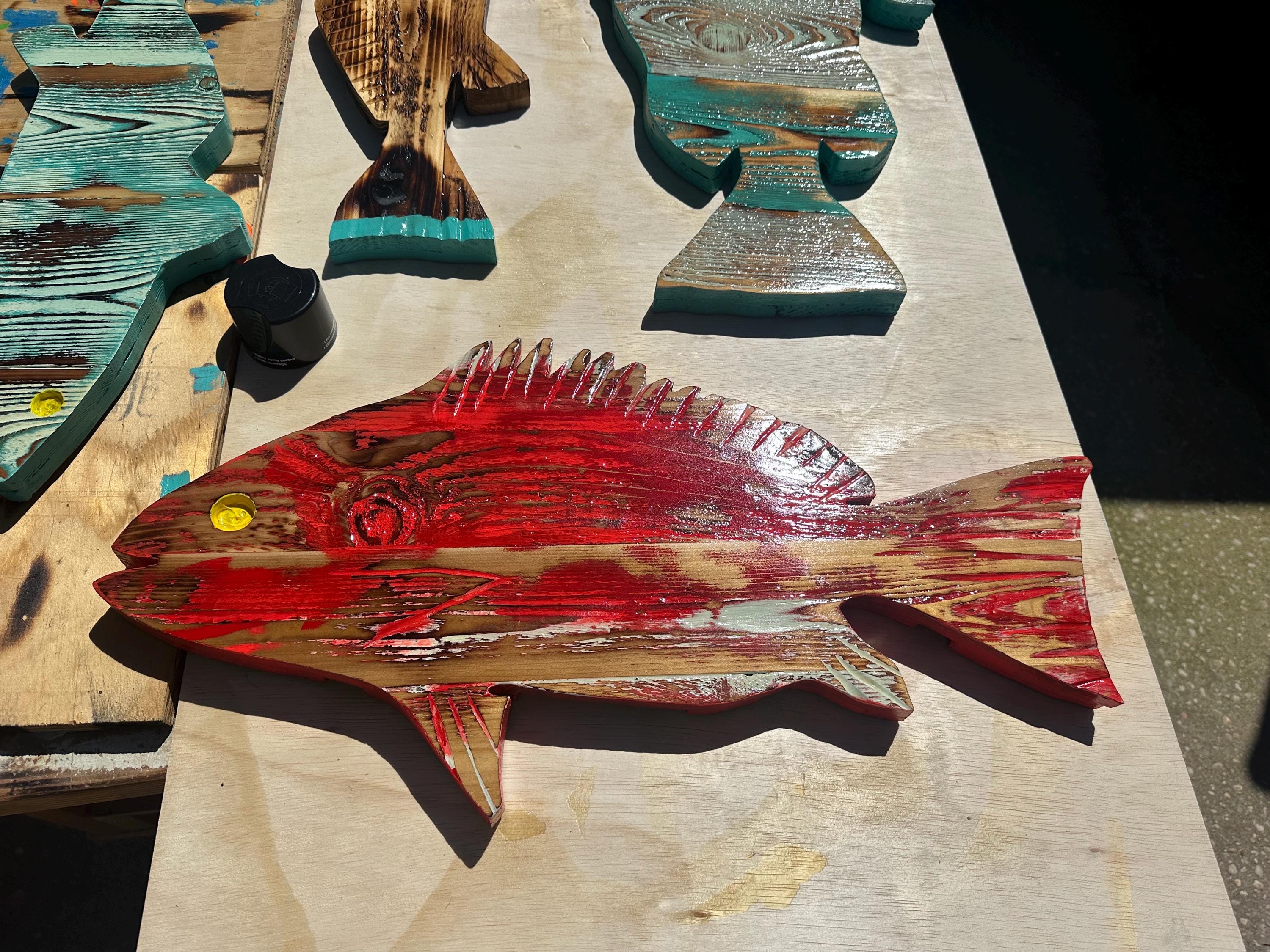 Distressed Wood Red Snapper Fish Wall Art Sign Coastal Decor Beach ...