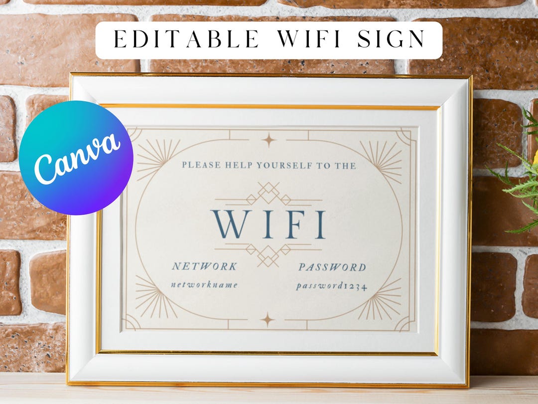 Wifi Sign Template | Art Deco Editable Canva Business and Home ...