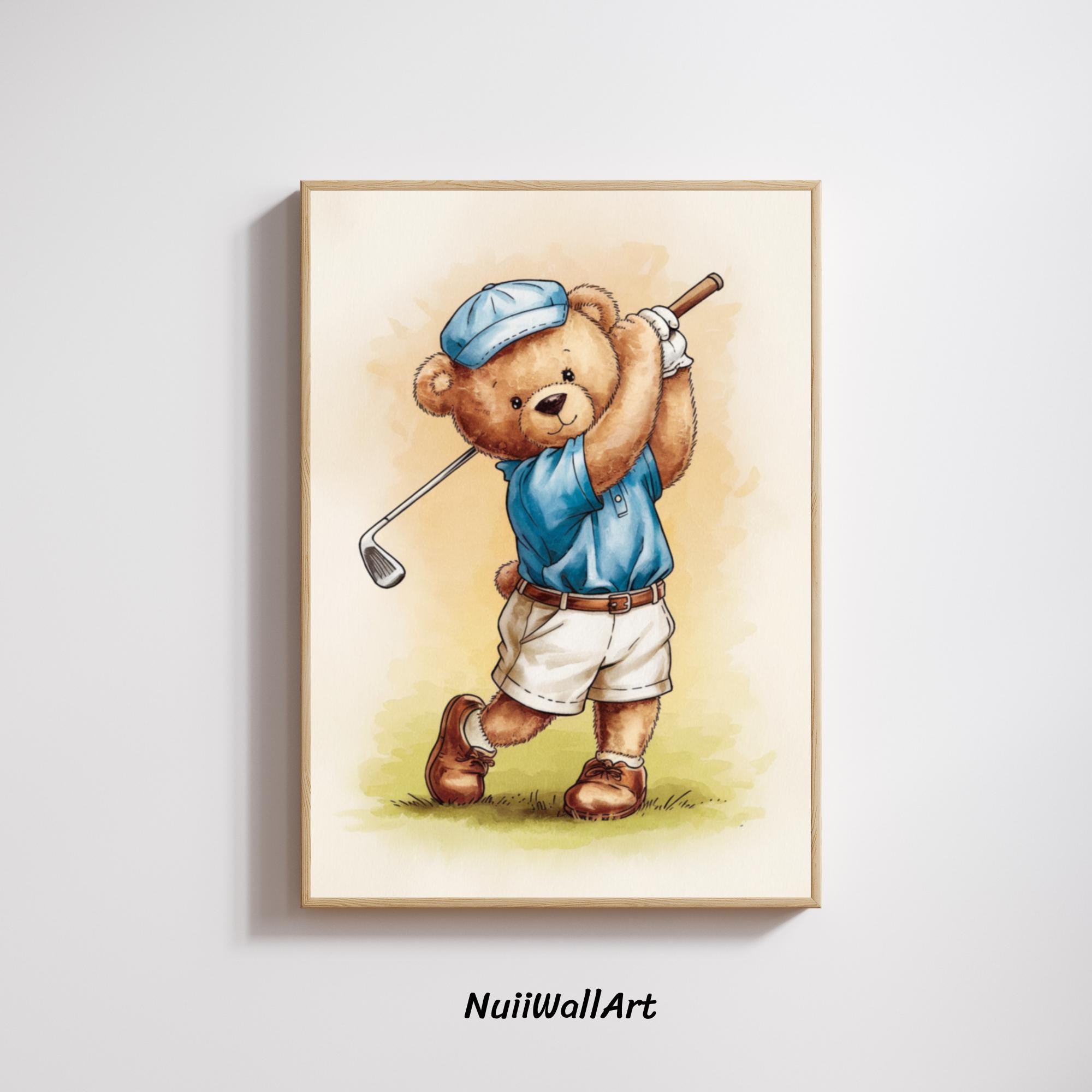 Vintage Teddy Bear Sports Wall Art, Babyshower Gift Boy, Watercolor ...