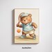 Vintage Tennis Teddy Bear Wall Art, Watercolor Illustration of a Bear ...