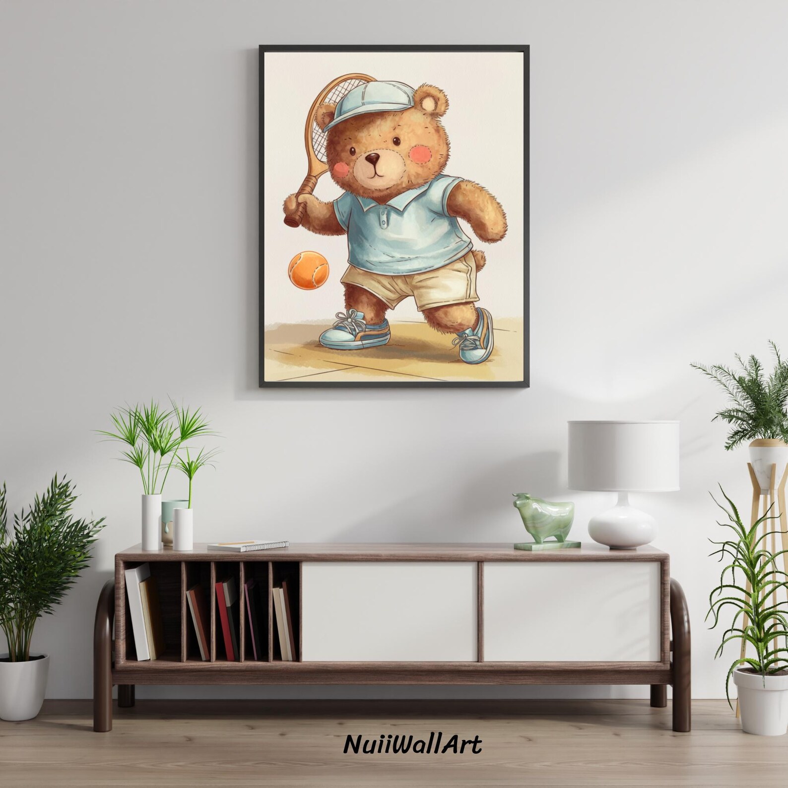 Vintage Tennis Teddy Bear Wall Art, Watercolor Illustration of a Bear ...