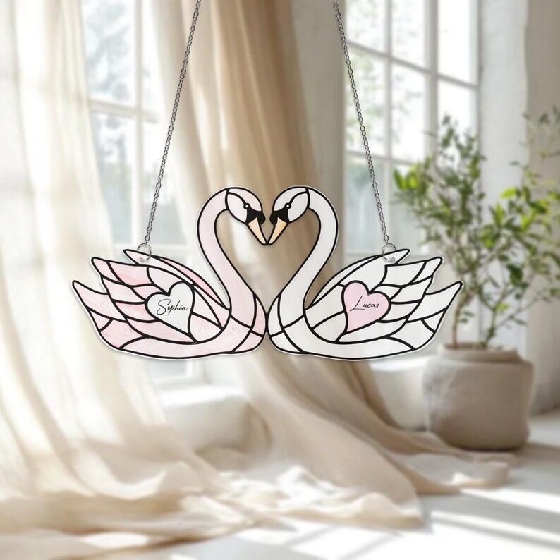 Personalized Swan Suncatcher, Valentine Day Gifts, Lovers Window ...
