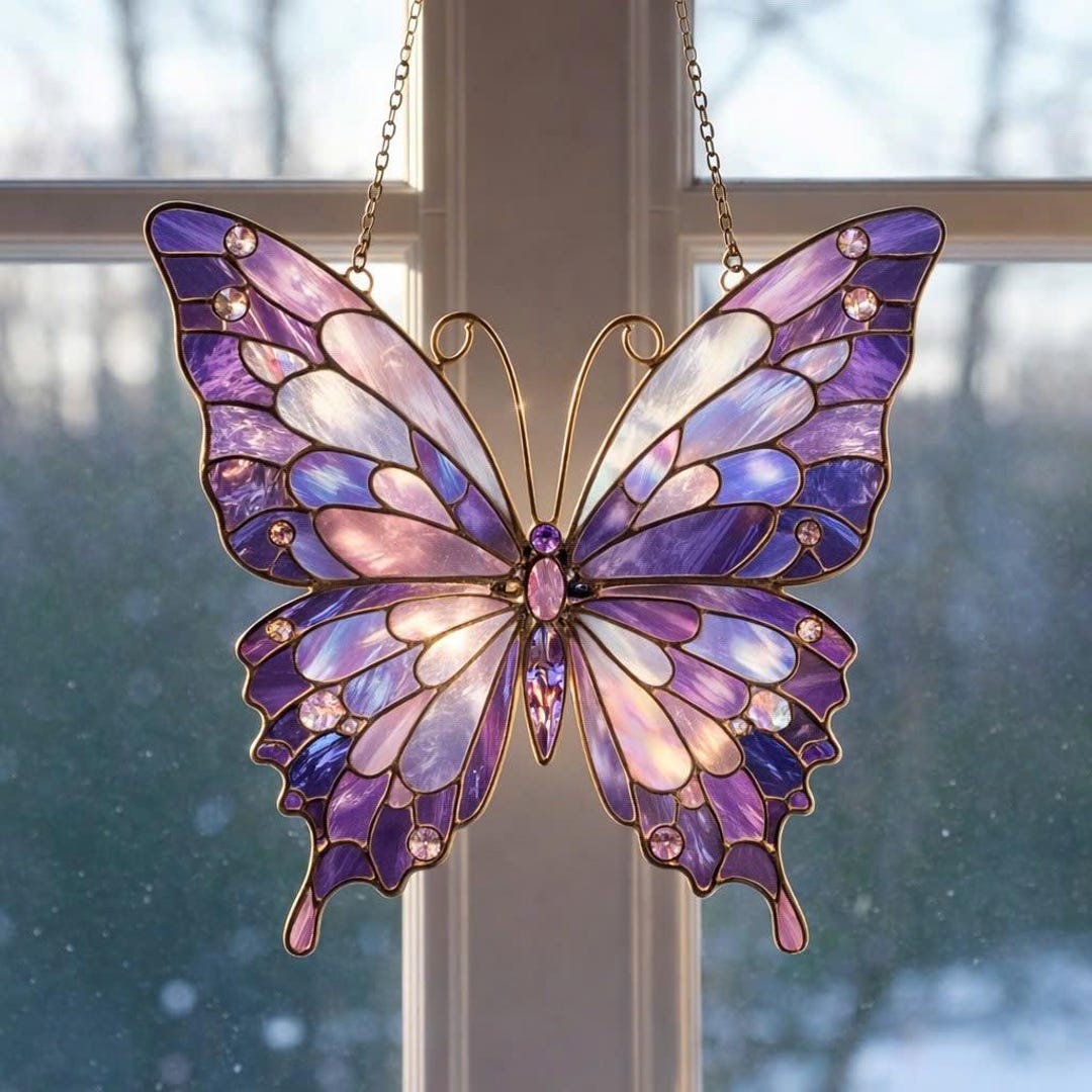 Purple Butterfly Acrylic Suncatcher, Window Hanging, Garden Decor ...