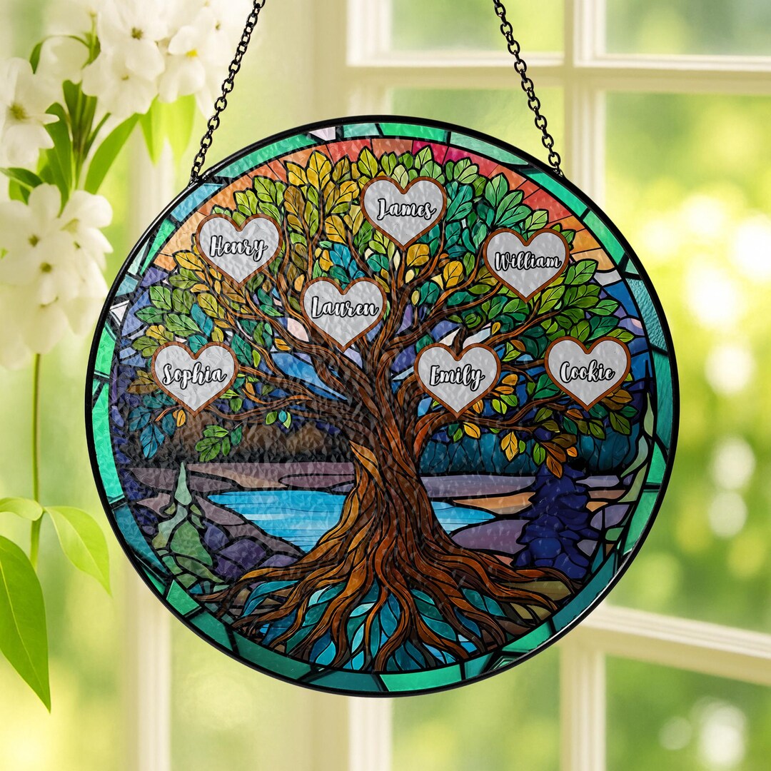Personalized Tree of Life Suncatcher, Stained Glass Family Keepsake - Etsy